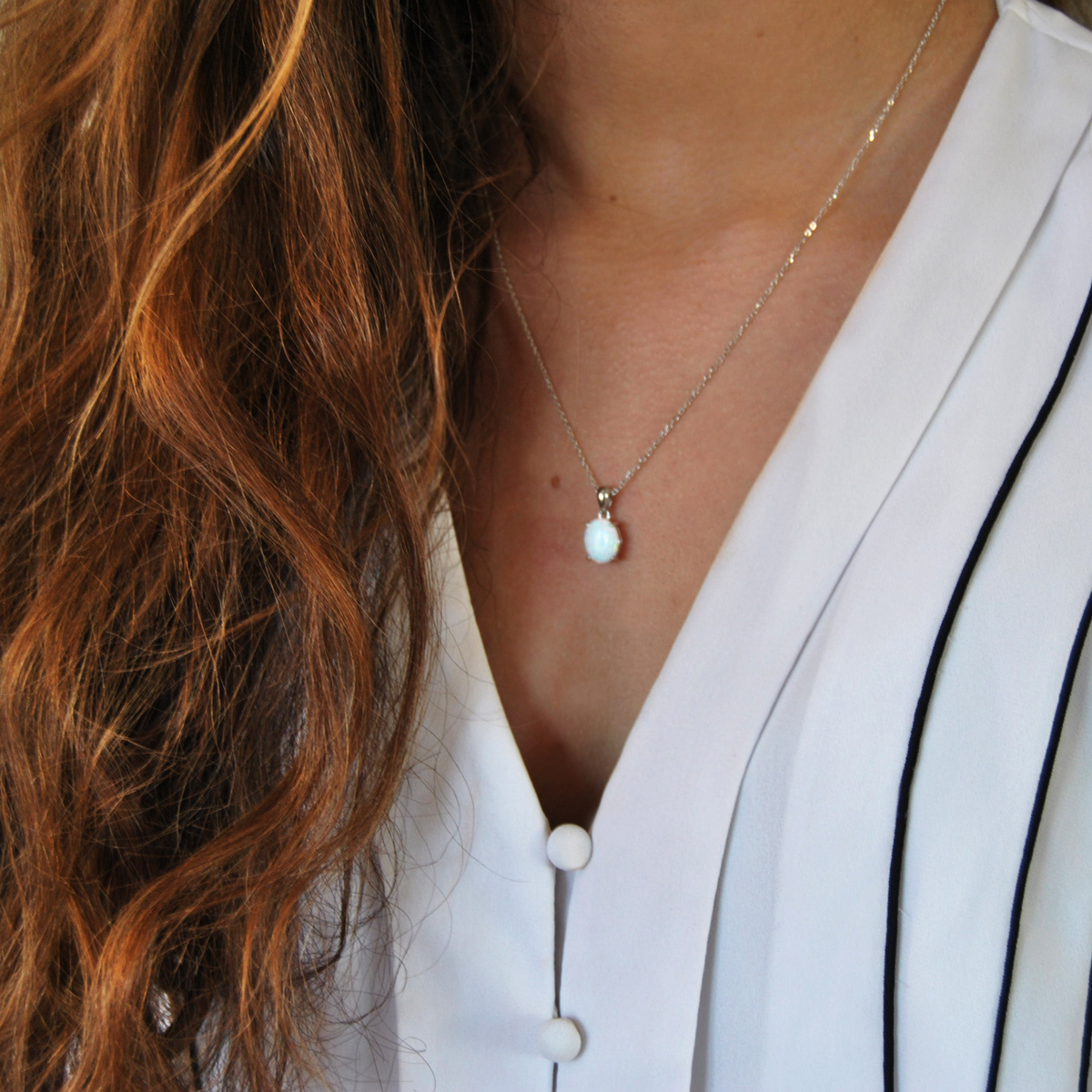 Mia - Collier argent strass et opale blanche