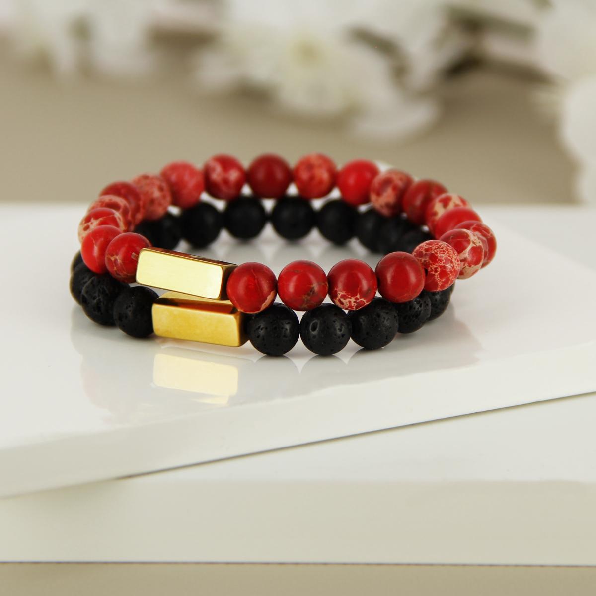 Bracelet pierre naturelle rouge sédiment | Gravure prénom